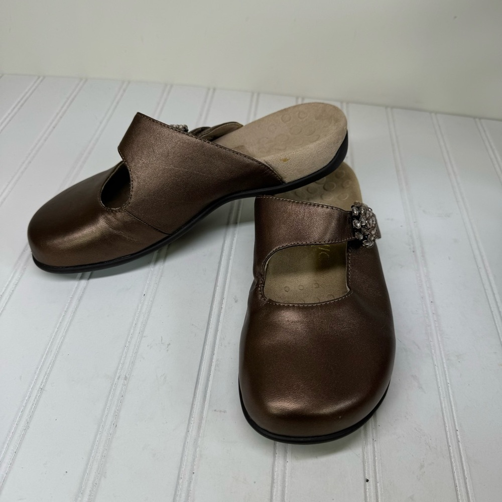 Vionic Bronze Leather Mary Jane Mules - Gem